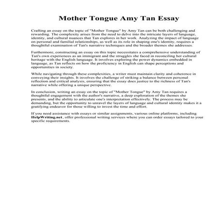 Mother Tongue Amy Tan Essay | PDF