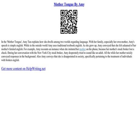 Mother Tongue By Amy | PDF