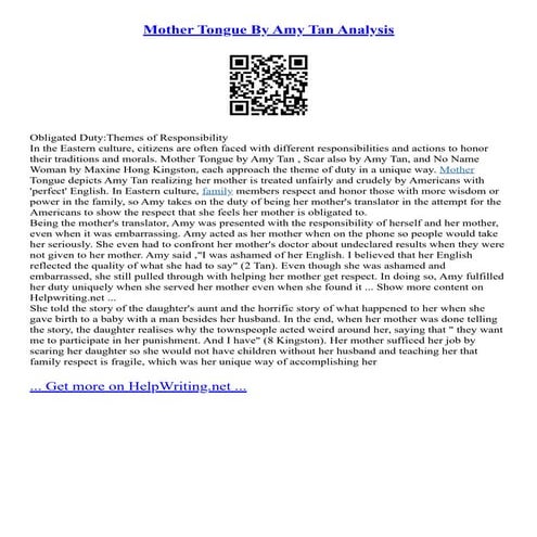 Mother Tongue By Amy Tan Analysis | PDF