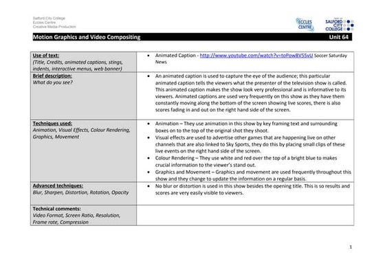 Motion graphics worksheet idents | PPT