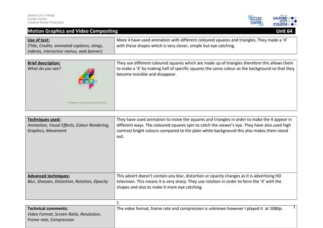 Motion graphics worksheet idents | DOC