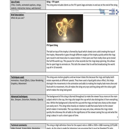 Motion graphics worksheet stings | PPT
