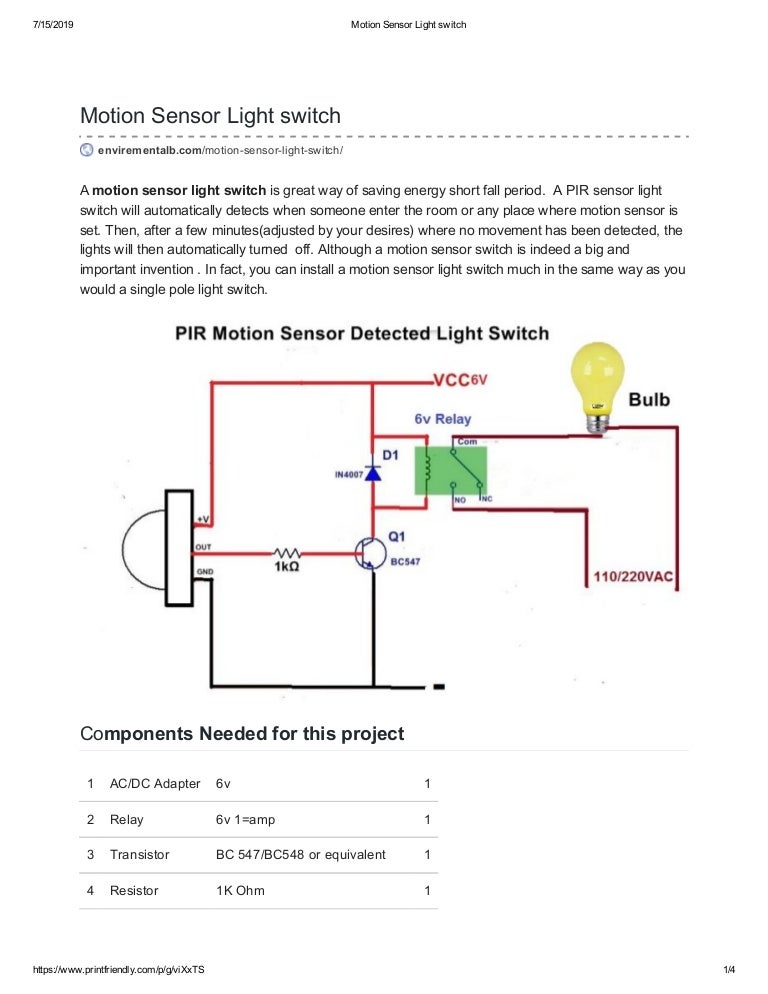 Motion sensor light switch