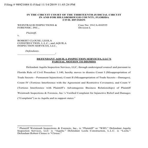 Motion to Dismiss - Trade Secrets & Tortious Interference Claims | PDF