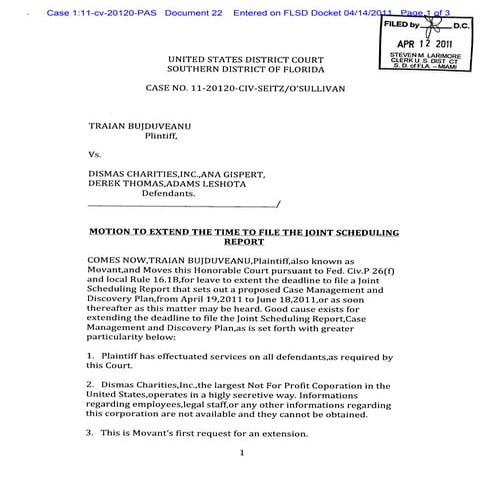 Motion to extend the time to file the joint scheduling report | PDF