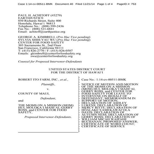 Motion to intervene CFS Earthjustice | PDF