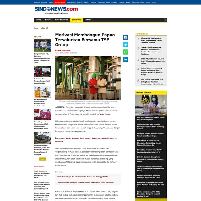 Motivasi membangun papua tersalurkan bersama tunas sawa erma group | PDF