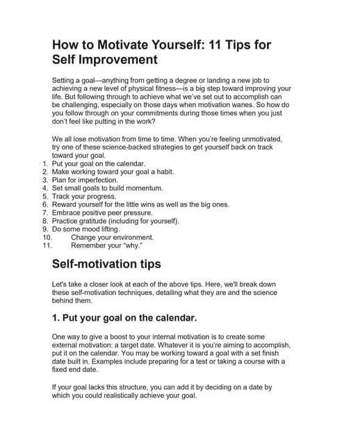 Tips For Self Improvement | PDF