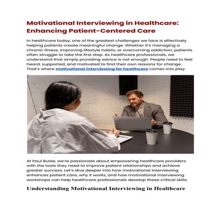 Motivational Interviewing in Healthcare - Enhancing Patient-Centered ...