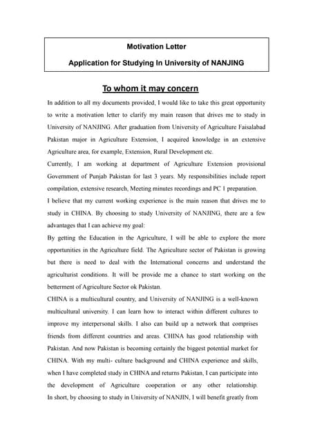 Motivation Letter | PDF