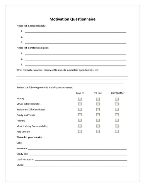 Motivational needs questionnaire 2009 | DOC