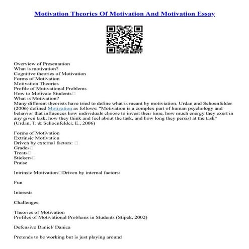 Motivation Theories Of Motivation And Motivation Essay | PDF