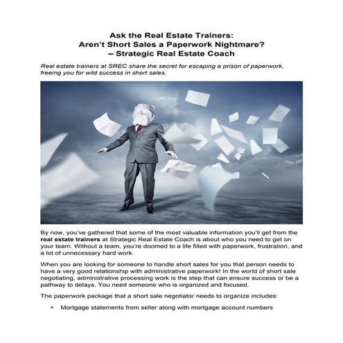 Ask the Real Estate Trainers: Aren’t Short Sales a Paperwork Nightmare ...
