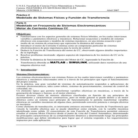 Modelo matemático de un motor de cc | DOCX