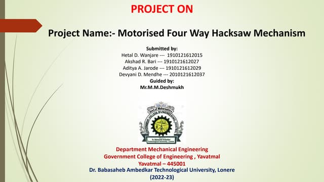 Automatic four way hacksaw machine(project) | PPTX