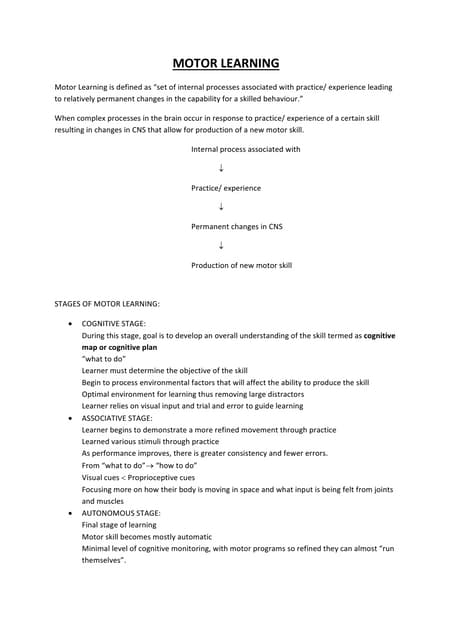 Theories of Motor Learning | PPTX | Physical Therapy | Wellness