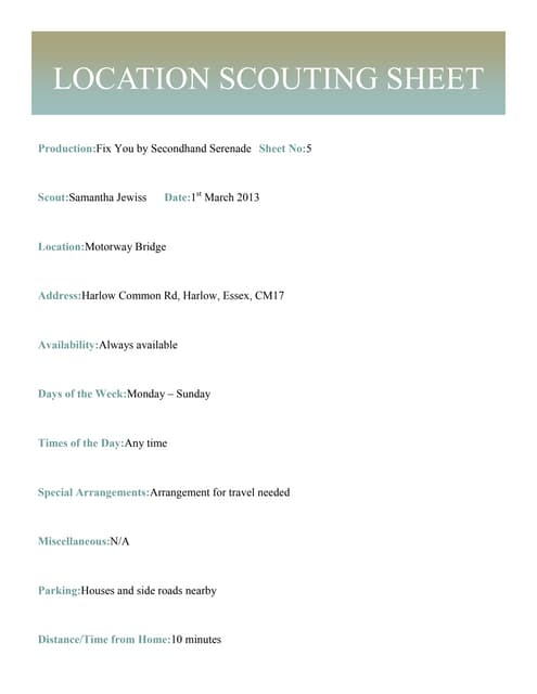Location Scouting Sheet | PDF