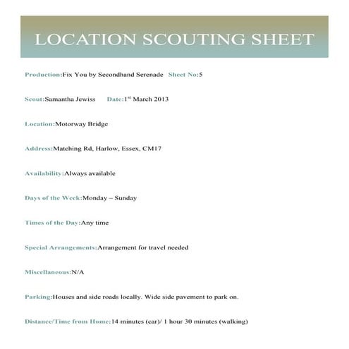 Motorway Location Scout Form | DOCX