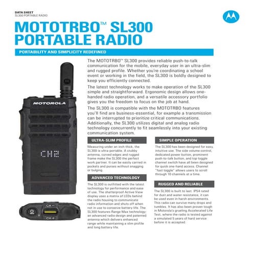 Motorola MotoTRBO SL300 Data Sheet | PDF