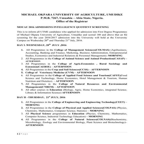 Mouau 2016 intelligence quotient screening www.alluniversitynews.com