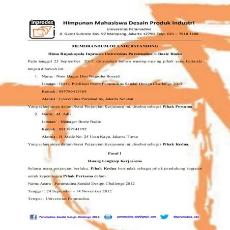 MoU Media Partner bersama Universitas Paramadina Jakarta | PDF