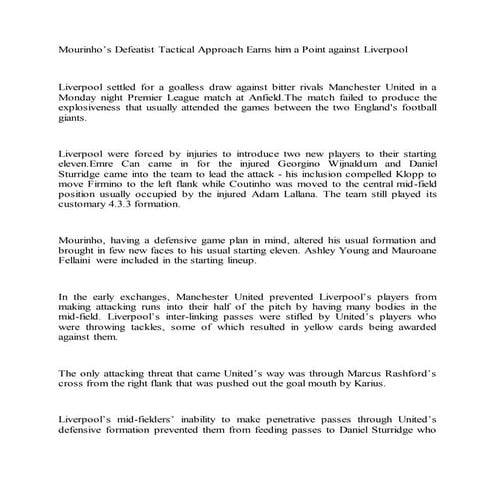 Mourinho’s defeatist tactical approach earns him a point against ...