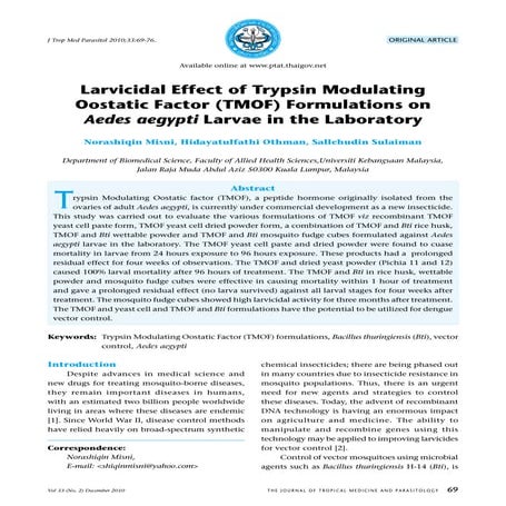 MOUSTICIDE™ - TMOF™ Published in The Journal of Tropical Medicine ...