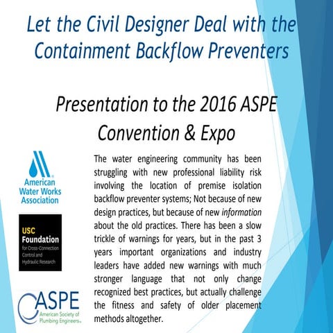 Backflow Prevention: Let the Civil Engineer Deal With It | PPT