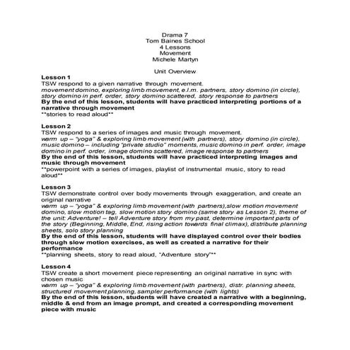 Grade 7 Movement Unit (Drama) | DOCX