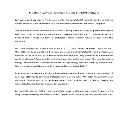 MoveStar Helps Texas Instruments Relocate Over 8,000 Employees | PDF