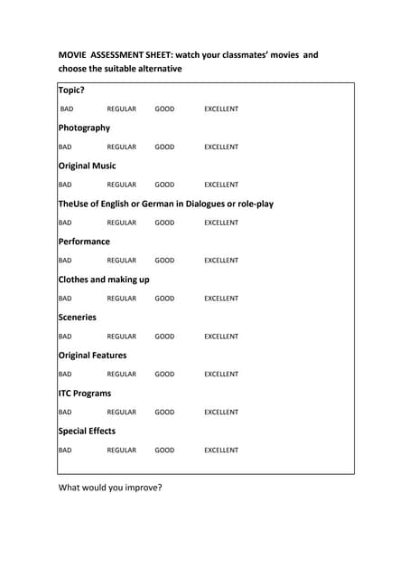 Movie assessment sheet | PDF