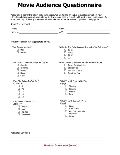Film Questionnaire | DOCX