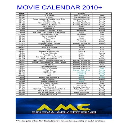 Movie calendar 2010+ | PDF