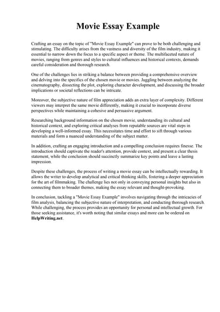 Film Analysis Essay Example. The University of Tampa | PDF