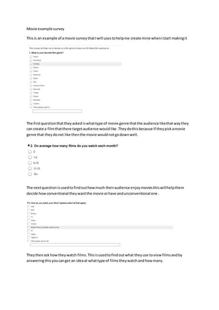 Film questionnaire | DOCX | Horror | Genres