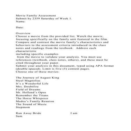 Movie Family AssessmentSubmit by 2359 Saturday of Week 1.Name.docx ...