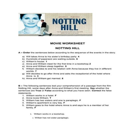 Movie worksheet notting hill | PDF