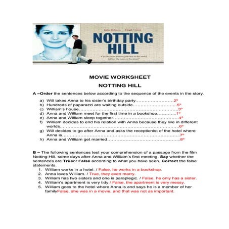 Movie worksheet notting hill (1) | DOCX