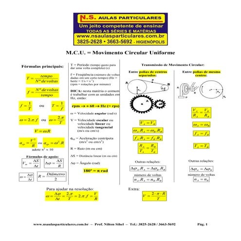 Movimento circular uniforme resumo | PDF