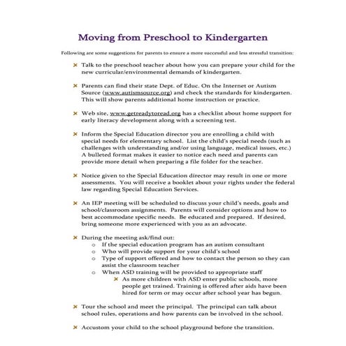 Moving from preschool to kindergarten | PDF