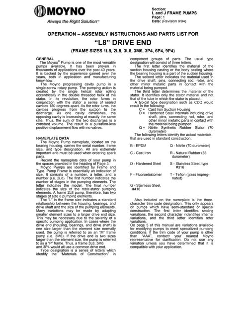 Moyno l10 drive end operations and assembly | PDF