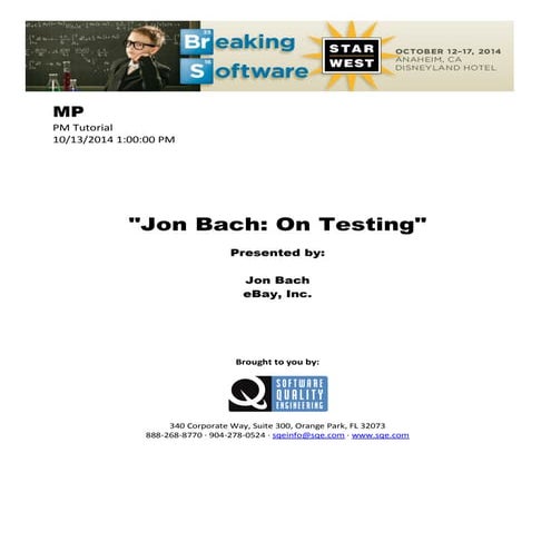Jon Bach: On Testing | PDF
