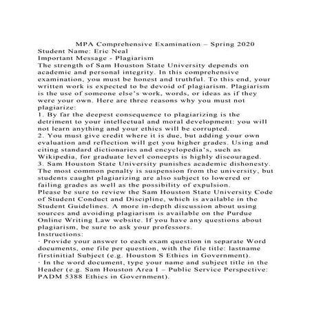 MPA Comprehensive Examination – Spring 2020Student Name Eric .docx