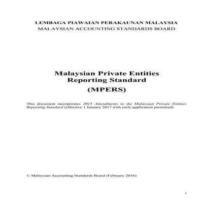 Malaysian Private Entities Reporting Standard (MPERS) | PDF