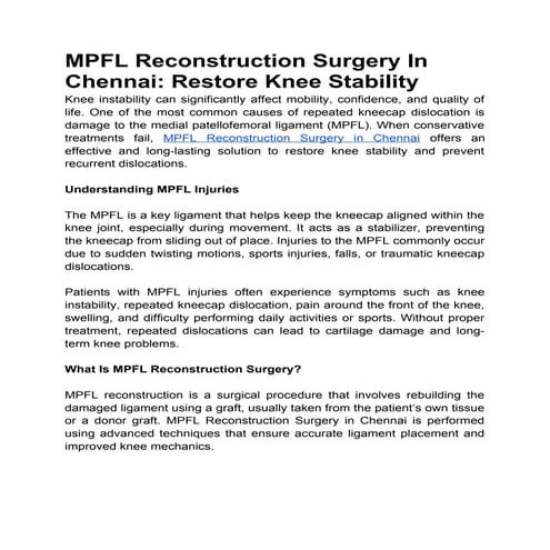 MPFL Reconstruction Surgery In Chennai_ Restore Knee Stability - Shri ...