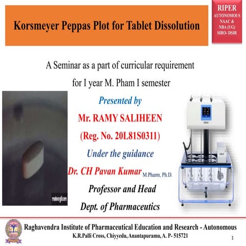 Korsmeyer Peppas Plot for Tablet Dissolution | PPTX