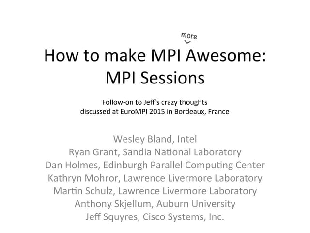 How To Make Mpi Awesome A Proposal For Mpi Sessions Ppt