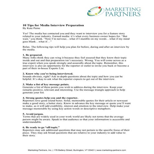 10 Tips for Media Interview Preparation | PDF