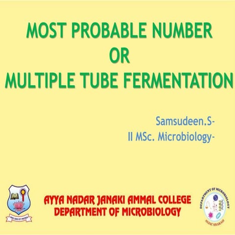 Most probable number or multiple tube fermentation technique | PPTX