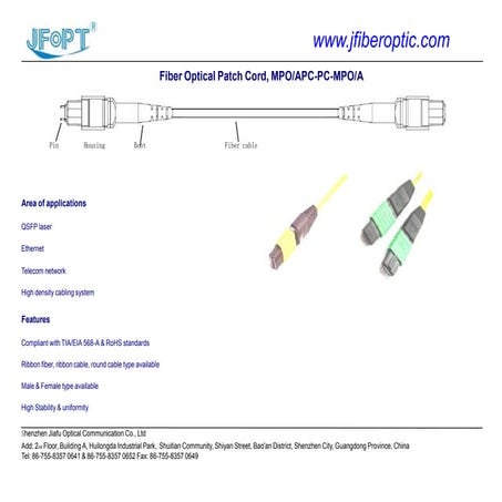 Mpo apc fiber optic patch cord specification | PDF